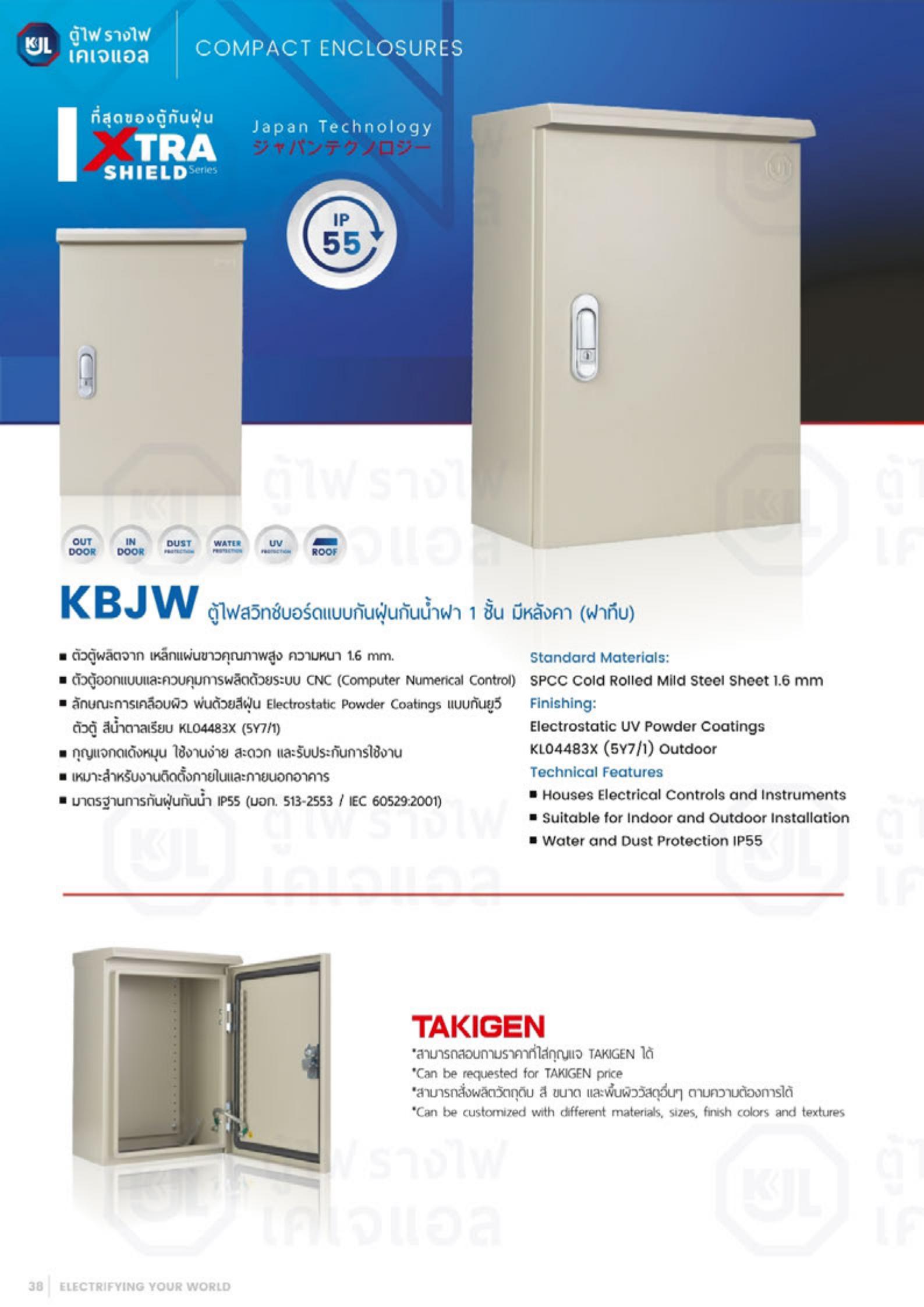 KJL KBJW0005 ตู้ไฟสวิทซ์บอร์ด กันน้ำมีหลังคา ฝา1ชั้น ฝาทึบ เบอร์5 ...